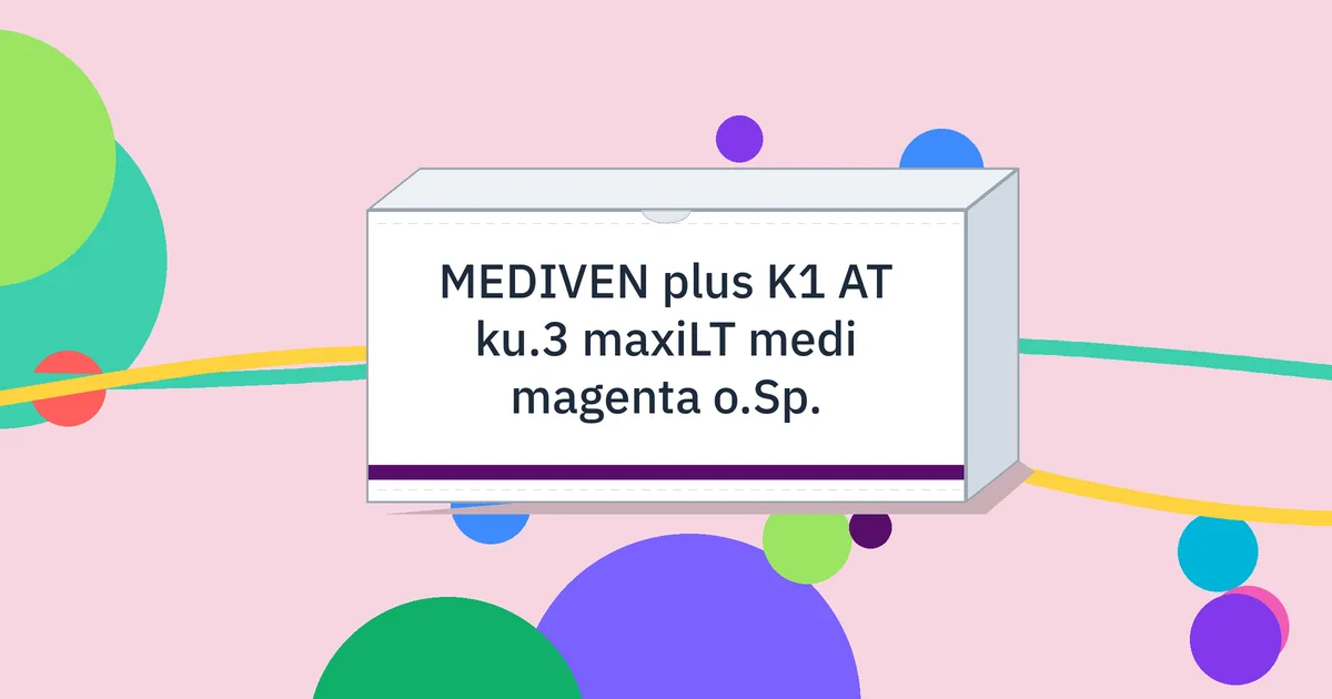Symbolbild: Packung mit der Aufschrift MEDIVEN plus K1 AT ku.3 maxiLT medi magenta o.Sp. (PZN 15069463) – Verfügbarkeit und Bezug in Apotheken in Frankfurt am Main
