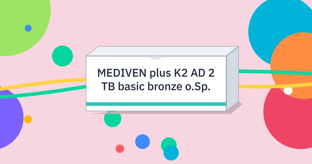 Symbolbild: Packung mit der Aufschrift MEDIVEN plus K2 AD 2 TB basic bronze o.Sp. (PZN 15094805) – Verfügbarkeit und Bezug in Apotheken in Frankfurt am Main