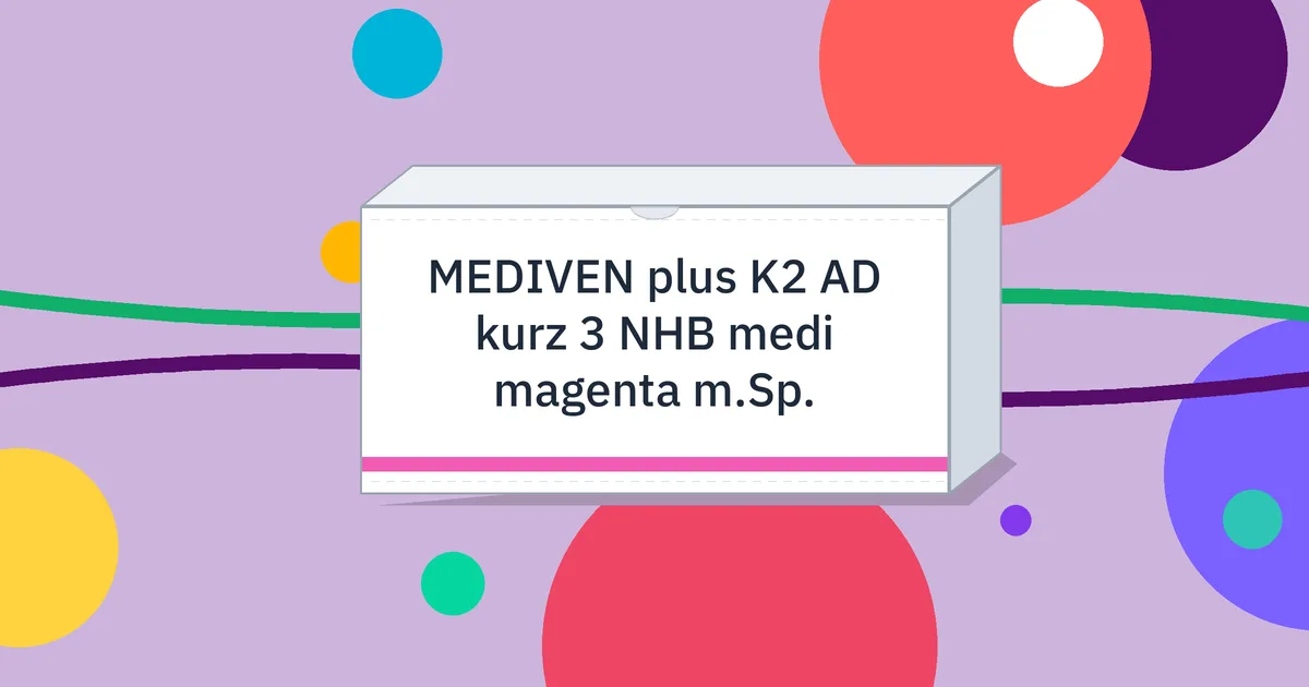 Symbolbild: Packung mit der Aufschrift MEDIVEN plus K2 AD kurz 3 NHB medi magenta m.Sp. (PZN 15925382) – Verfügbarkeit und Bezug in Apotheken in Frankfurt am Main