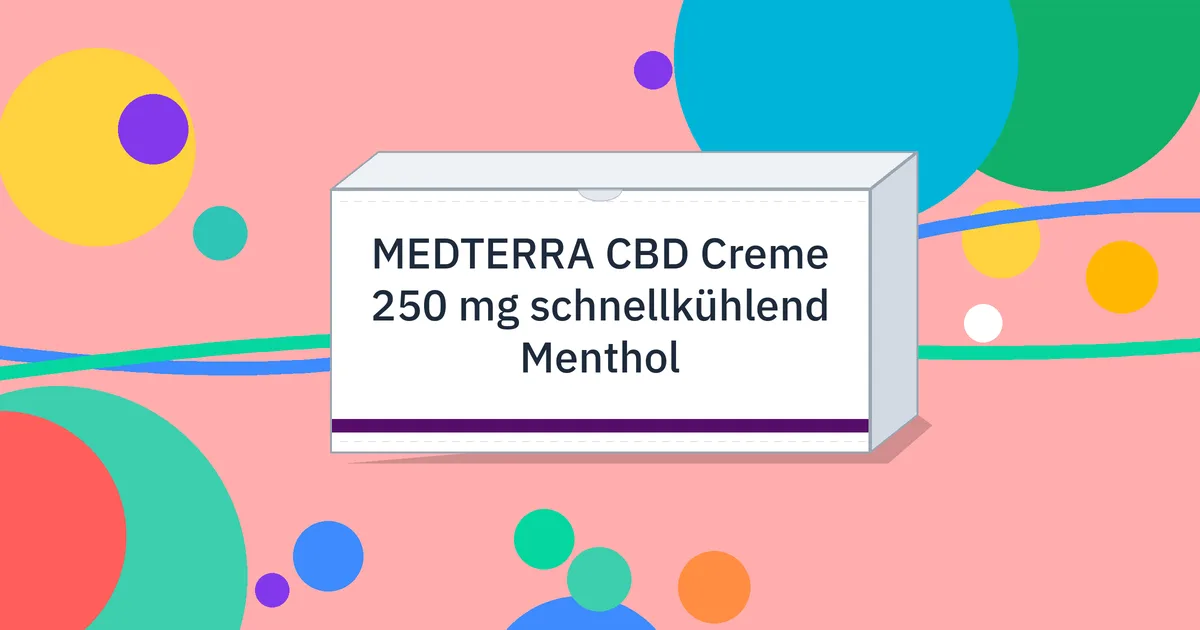 Symbolbild: Packung mit der Aufschrift MEDTERRA CBD Creme 250 mg schnellkühlend Menthol (PZN 16879419) – Verfügbarkeit und Bezug in Apotheken in Frankfurt am Main