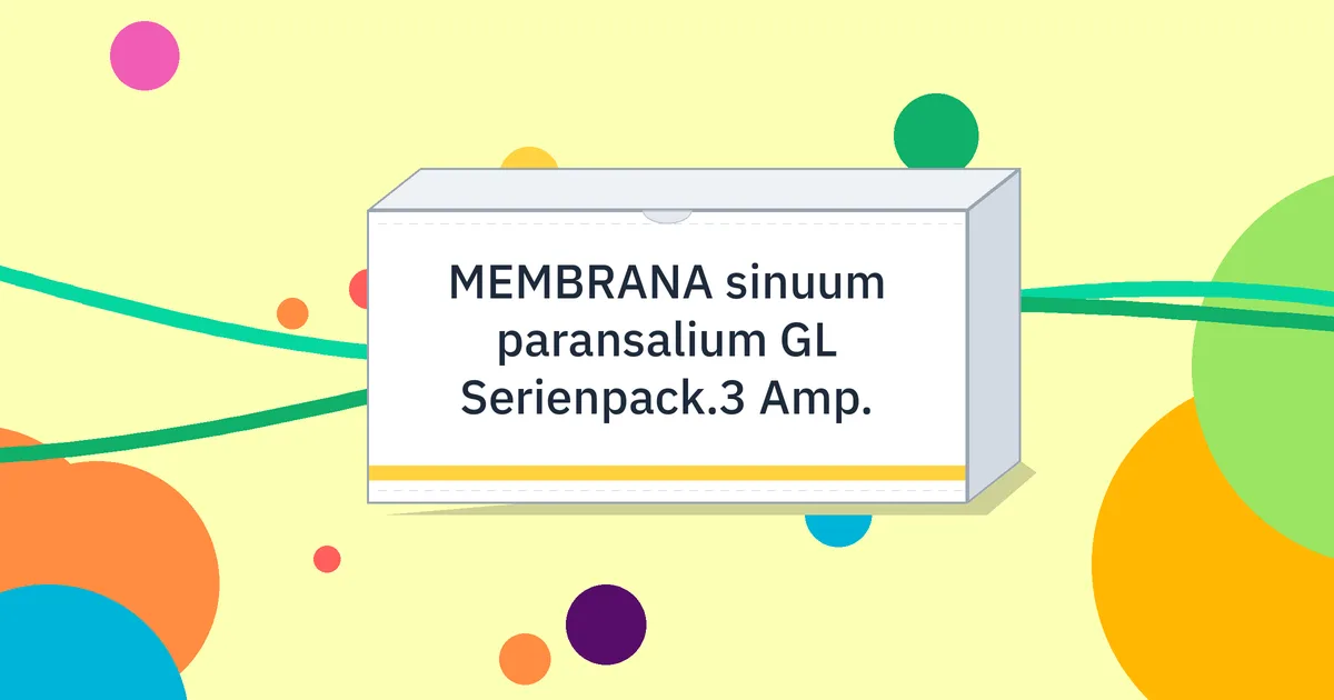 Symbolbild: Packung mit der Aufschrift MEMBRANA sinuum paransalium GL Serienpack.3 Amp. (PZN 02496703) – Verfügbarkeit und Bezug in Apotheken in Frankfurt am Main