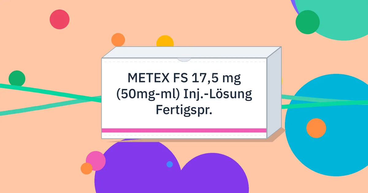 Symbolbild: Packung mit der Aufschrift METEX FS 17,5 mg (50mg-ml) Inj.-Lösung Fertigspr. (PZN 18734866) – Verfügbarkeit und Bezug in Apotheken in Frankfurt am Main