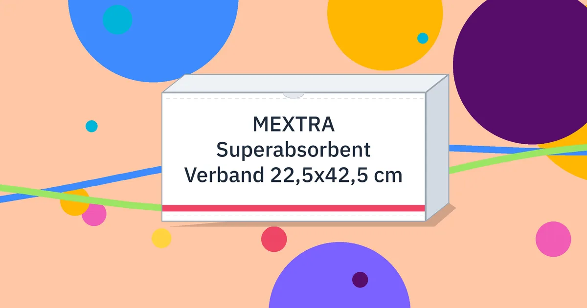 Symbolbild: Packung mit der Aufschrift MEXTRA Superabsorbent Verband 22,5x42,5 cm (PZN 19962279) – Verfügbarkeit und Bezug in Apotheken in Frankfurt am Main