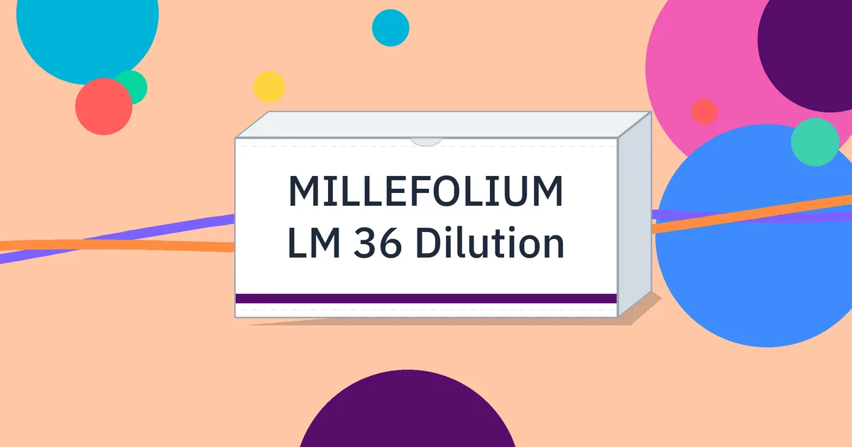 Symbolbild: Packung mit der Aufschrift MILLEFOLIUM LM 36 Dilution (PZN 13608186) – Verfügbarkeit und Bezug in Apotheken in Frankfurt am Main