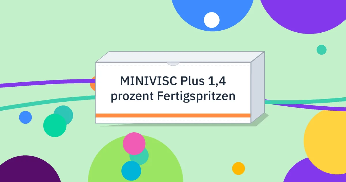 Symbolbild: Packung mit der Aufschrift MINIVISC Plus 1,4 prozent Fertigspritzen (PZN 18803248) – Verfügbarkeit und Bezug in Apotheken in Frankfurt am Main
