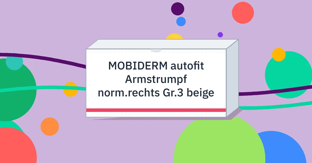 Symbolbild: Packung mit der Aufschrift MOBIDERM autofit Armstrumpf norm.rechts Gr.3 beige (PZN 13969688) – Verfügbarkeit und Bezug in Apotheken in Frankfurt am Main