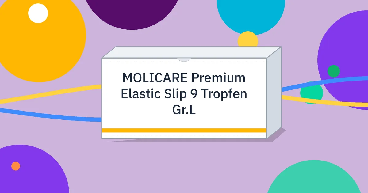 Symbolbild: Packung mit der Aufschrift MOLICARE Premium Elastic Slip 9 Tropfen Gr.L (PZN 15783901) – Verfügbarkeit und Bezug in Apotheken in Frankfurt am Main