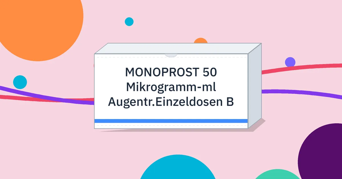 Symbolbild: Packung mit der Aufschrift MONOPROST 50 Mikrogramm-ml Augentr.Einzeldosen B (PZN 12393826) – Verfügbarkeit und Bezug in Apotheken in Frankfurt am Main