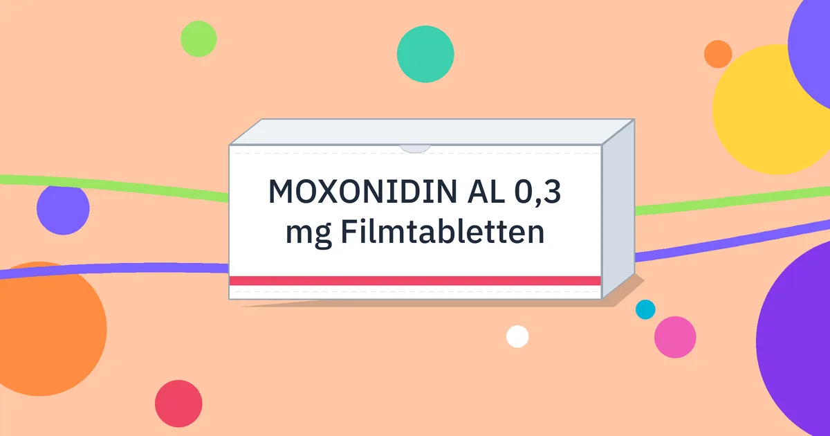 Symbolbild: Packung mit der Aufschrift MOXONIDIN AL 0,3 mg Filmtabletten (PZN 01036129) – Verfügbarkeit und Bezug in Apotheken in Frankfurt am Main