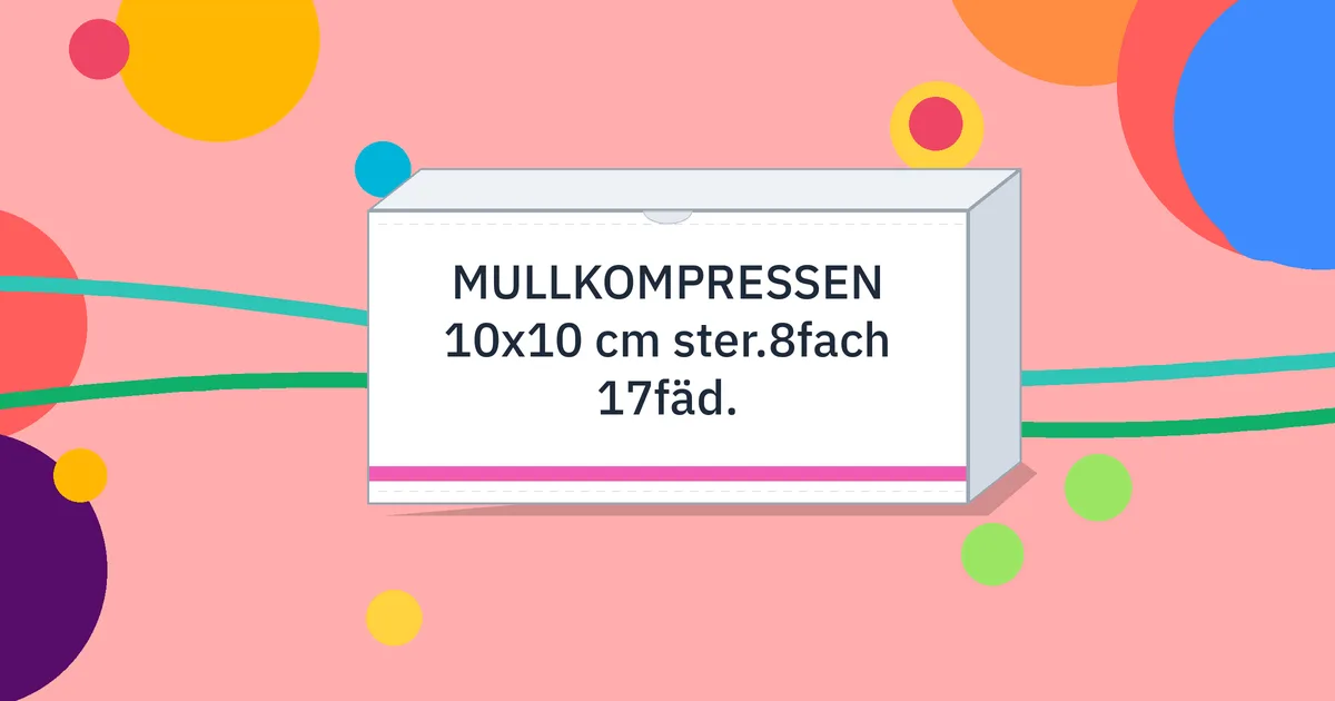 Symbolbild: Packung mit der Aufschrift MULLKOMPRESSEN 10x10 cm ster.8fach 17fäd. (PZN 06929613) – Verfügbarkeit und Bezug in Apotheken in Frankfurt am Main