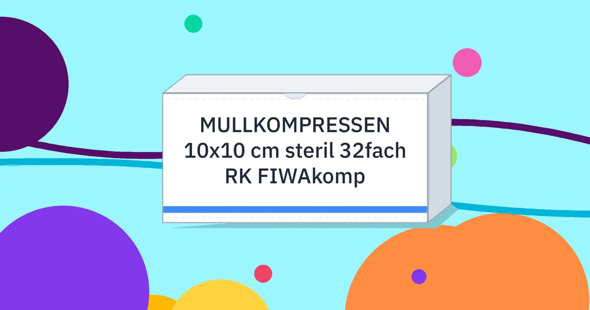 Symbolbild: Packung mit der Aufschrift MULLKOMPRESSEN 10x10 cm steril 32fach RK FIWAkomp (PZN 11860390) – Verfügbarkeit und Bezug in Apotheken in Frankfurt am Main