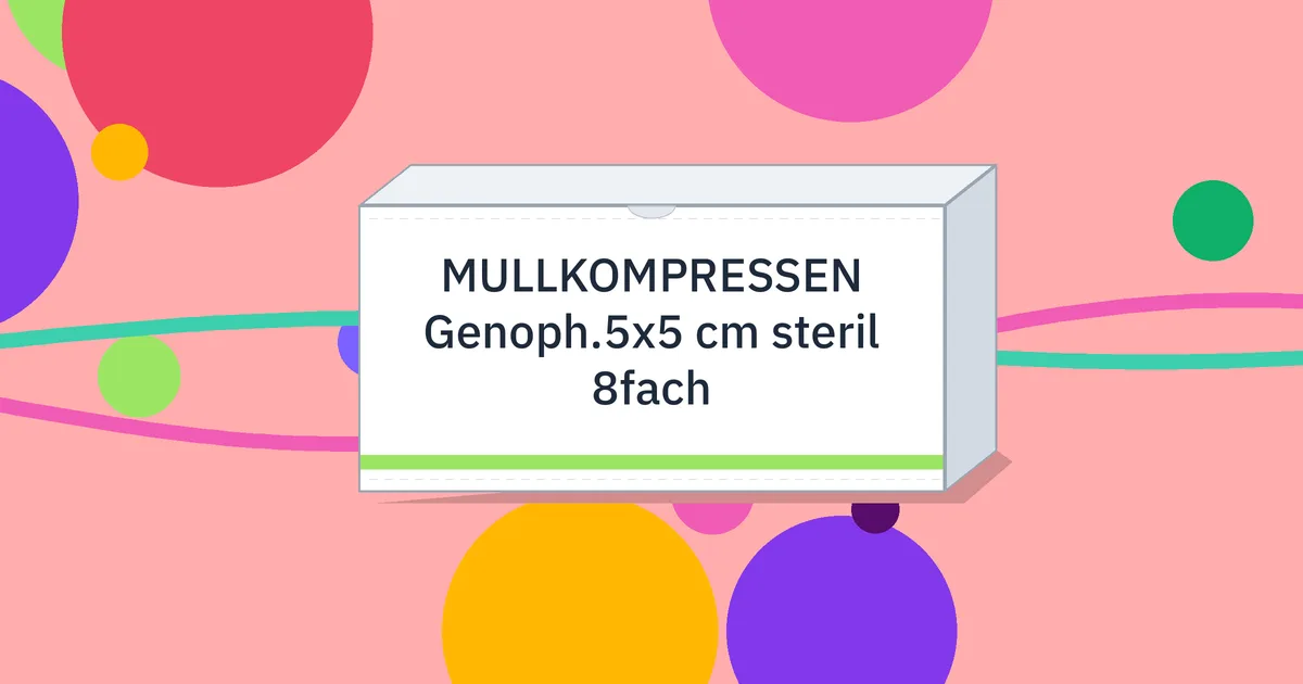 Symbolbild: Packung mit der Aufschrift MULLKOMPRESSEN Genoph.5x5 cm steril 8fach (PZN 02548541) – Verfügbarkeit und Bezug in Apotheken in Frankfurt am Main