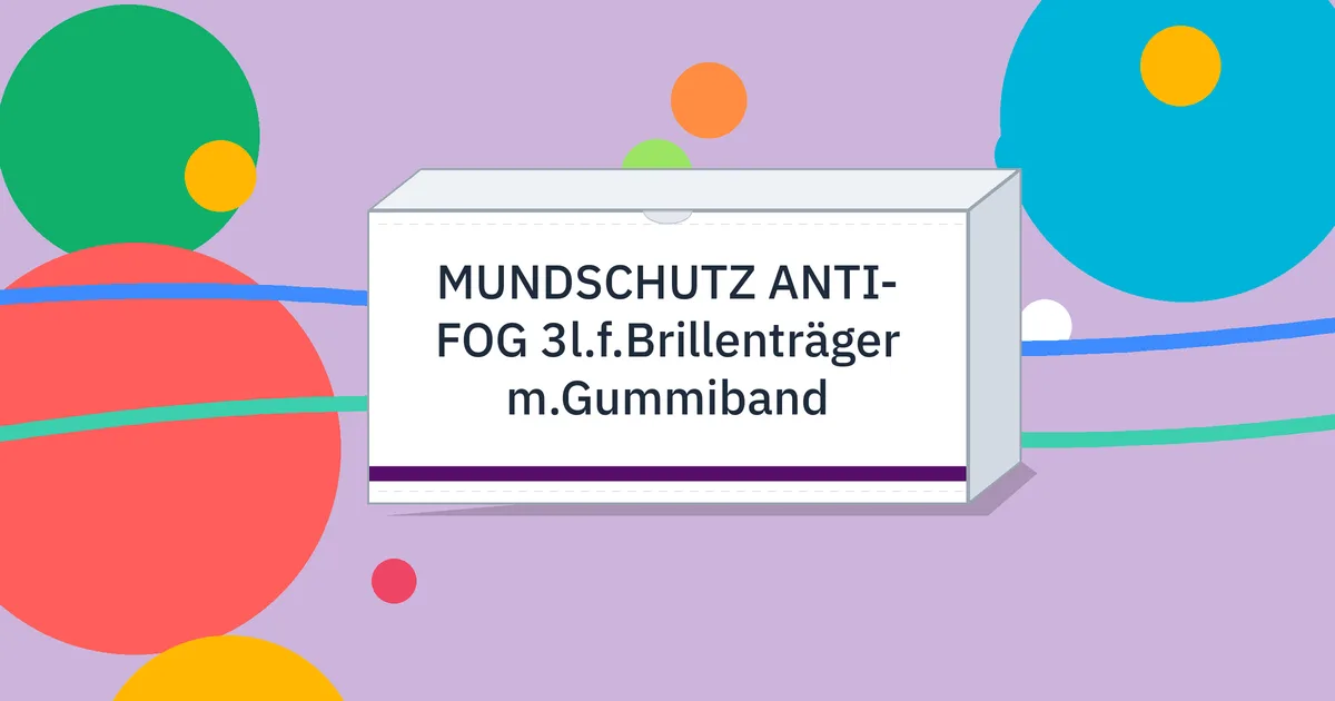 Symbolbild: Packung mit der Aufschrift MUNDSCHUTZ ANTI-FOG 3l.f.Brillenträger m.Gummiband (PZN 16614141) – Verfügbarkeit und Bezug in Apotheken in Frankfurt am Main