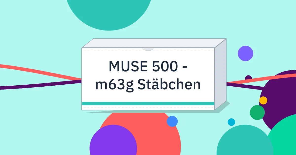 Symbolbild: Packung mit der Aufschrift MUSE 500 -m63g Stäbchen (PZN 03441124) – Verfügbarkeit und Bezug in Apotheken in Frankfurt am Main