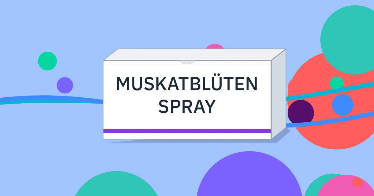 Symbolbild: Packung mit der Aufschrift MUSKATBLÜTEN SPRAY (PZN 11873903) – Verfügbarkeit und Bezug in Apotheken in Frankfurt am Main