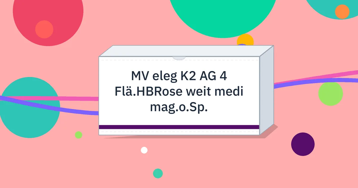 Symbolbild: Packung mit der Aufschrift MV eleg K2 AG 4 Flä.HBRose weit medi mag.o.Sp. (PZN 15720102) – Verfügbarkeit und Bezug in Apotheken in Frankfurt am Main