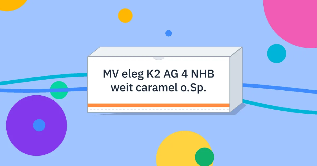 Symbolbild: Packung mit der Aufschrift MV eleg K2 AG 4 NHB weit caramel o.Sp. (PZN 15729296) – Verfügbarkeit und Bezug in Apotheken in Frankfurt am Main