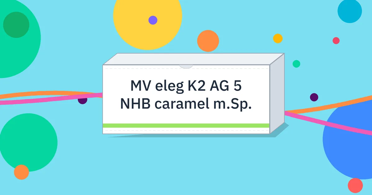 Symbolbild: Packung mit der Aufschrift MV eleg K2 AG 5 NHB caramel m.Sp. (PZN 15731092) – Verfügbarkeit und Bezug in Apotheken in Frankfurt am Main