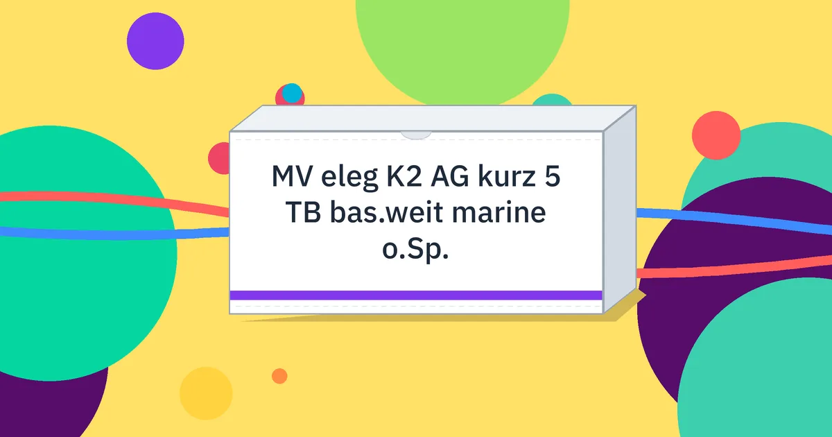 Symbolbild: Packung mit der Aufschrift MV eleg K2 AG kurz 5 TB bas.weit marine o.Sp. (PZN 14608389) – Verfügbarkeit und Bezug in Apotheken in Frankfurt am Main