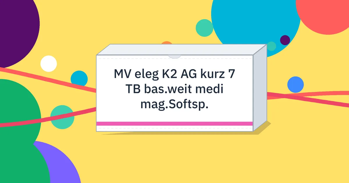 Symbolbild: Packung mit der Aufschrift MV eleg K2 AG kurz 7 TB bas.weit medi mag.Softsp. (PZN 14638663) – Verfügbarkeit und Bezug in Apotheken in Frankfurt am Main