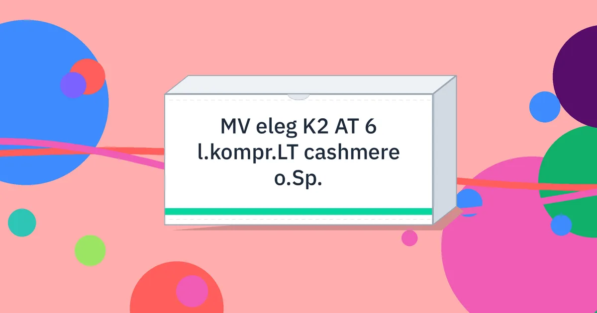 Symbolbild: Packung mit der Aufschrift MV eleg K2 AT 6 l.kompr.LT cashmere o.Sp. (PZN 15285497) – Verfügbarkeit und Bezug in Apotheken in Frankfurt am Main