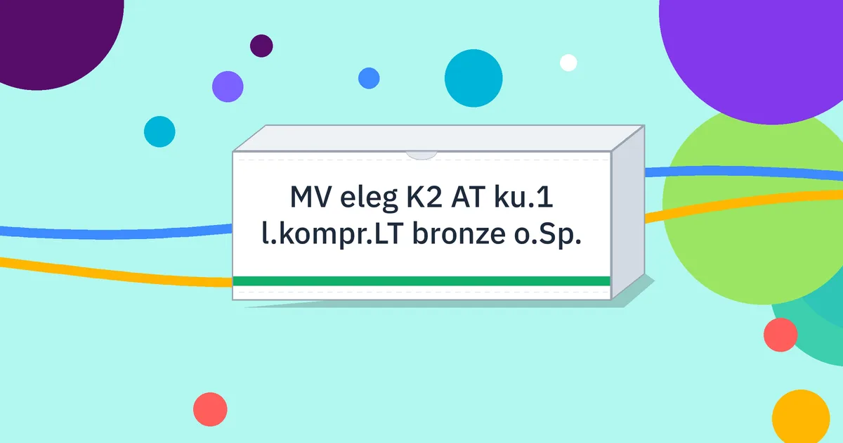 Symbolbild: Packung mit der Aufschrift MV eleg K2 AT ku.1 l.kompr.LT bronze o.Sp. (PZN 15287467) – Verfügbarkeit und Bezug in Apotheken in Frankfurt am Main