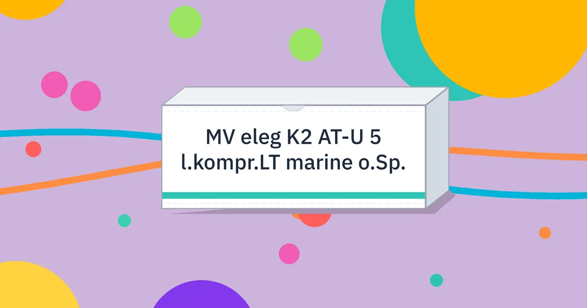 Symbolbild: Packung mit der Aufschrift MV eleg K2 AT-U 5 l.kompr.LT marine o.Sp. (PZN 15290050) – Verfügbarkeit und Bezug in Apotheken in Frankfurt am Main