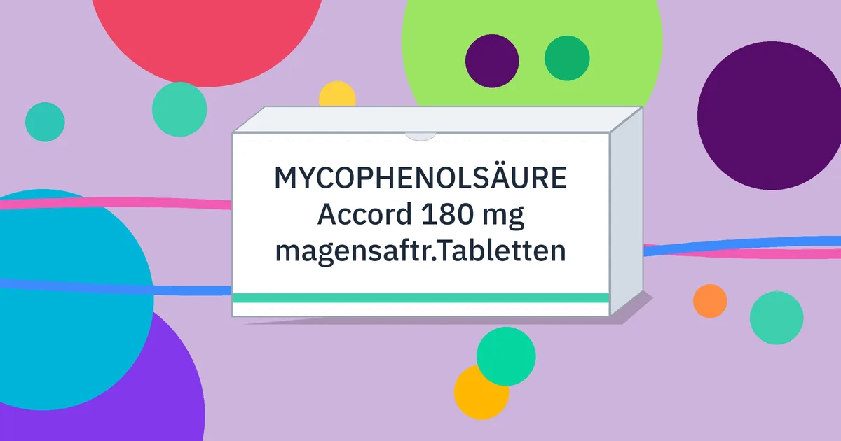 Symbolbild: Packung mit der Aufschrift MYCOPHENOLSÄURE Accord 180 mg magensaftr.Tabletten (PZN 12671745) – Verfügbarkeit und Bezug in Apotheken in Frankfurt am Main