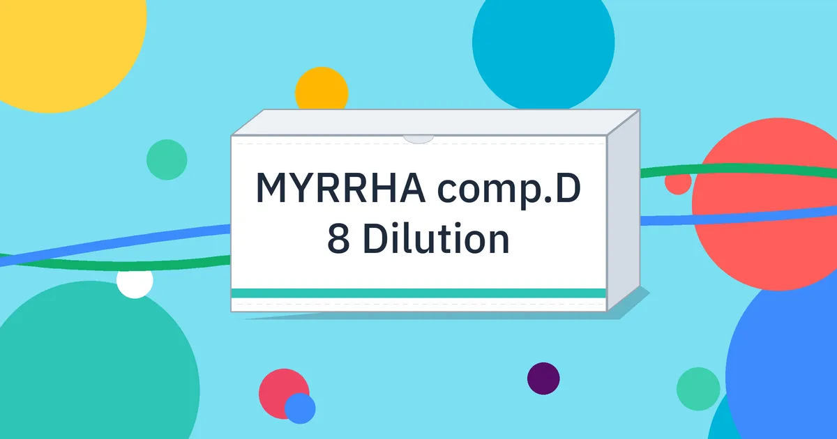 Symbolbild: Packung mit der Aufschrift MYRRHA comp.D 8 Dilution (PZN 07062369) – Verfügbarkeit und Bezug in Apotheken in Frankfurt am Main