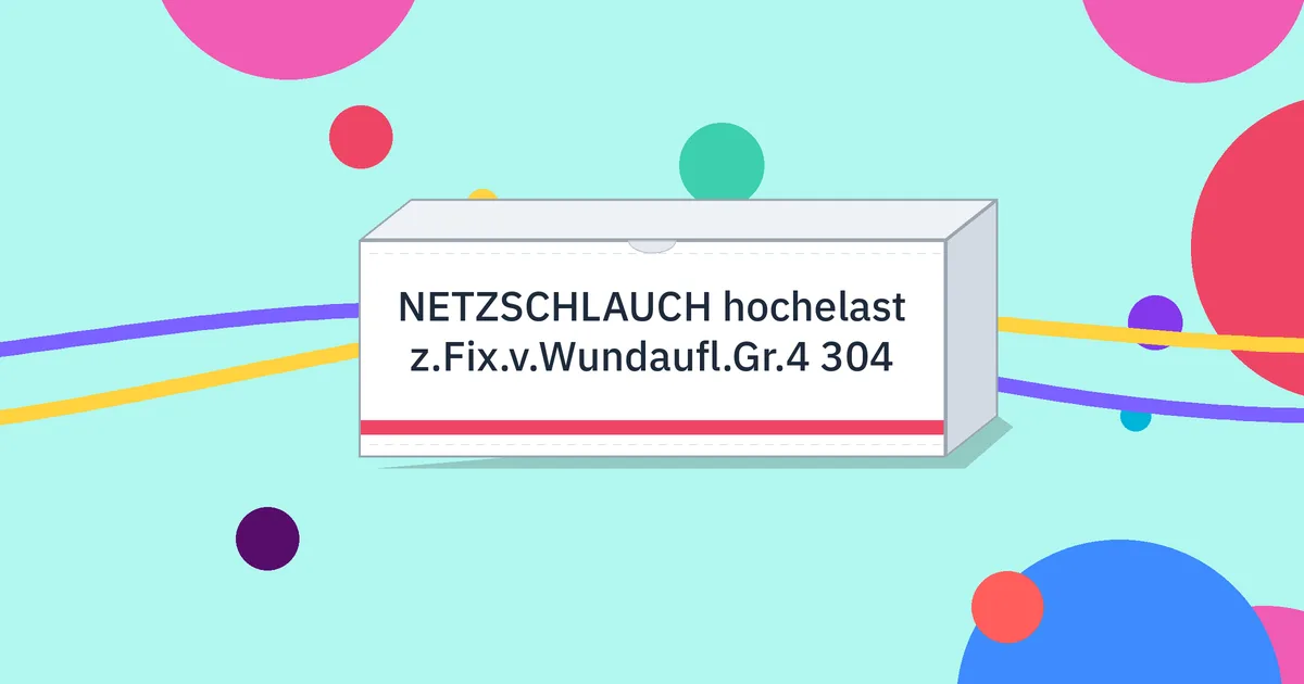 Symbolbild: Packung mit der Aufschrift NETZSCHLAUCH hochelast z.Fix.v.Wundaufl.Gr.4 304 (PZN 04303654) – Verfügbarkeit und Bezug in Apotheken in Frankfurt am Main