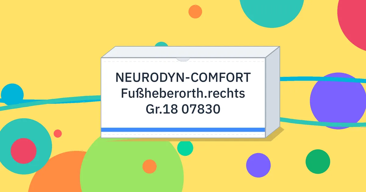 Symbolbild: Packung mit der Aufschrift NEURODYN-COMFORT Fußheberorth.rechts Gr.18 07830 (PZN 09390178) – Verfügbarkeit und Bezug in Apotheken in Frankfurt am Main
