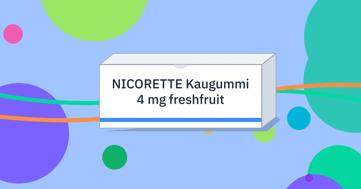 Symbolbild: Packung mit der Aufschrift NICORETTE Kaugummi 4 mg freshfruit (PZN 07274835) – Verfügbarkeit und Bezug in Apotheken in Frankfurt am Main