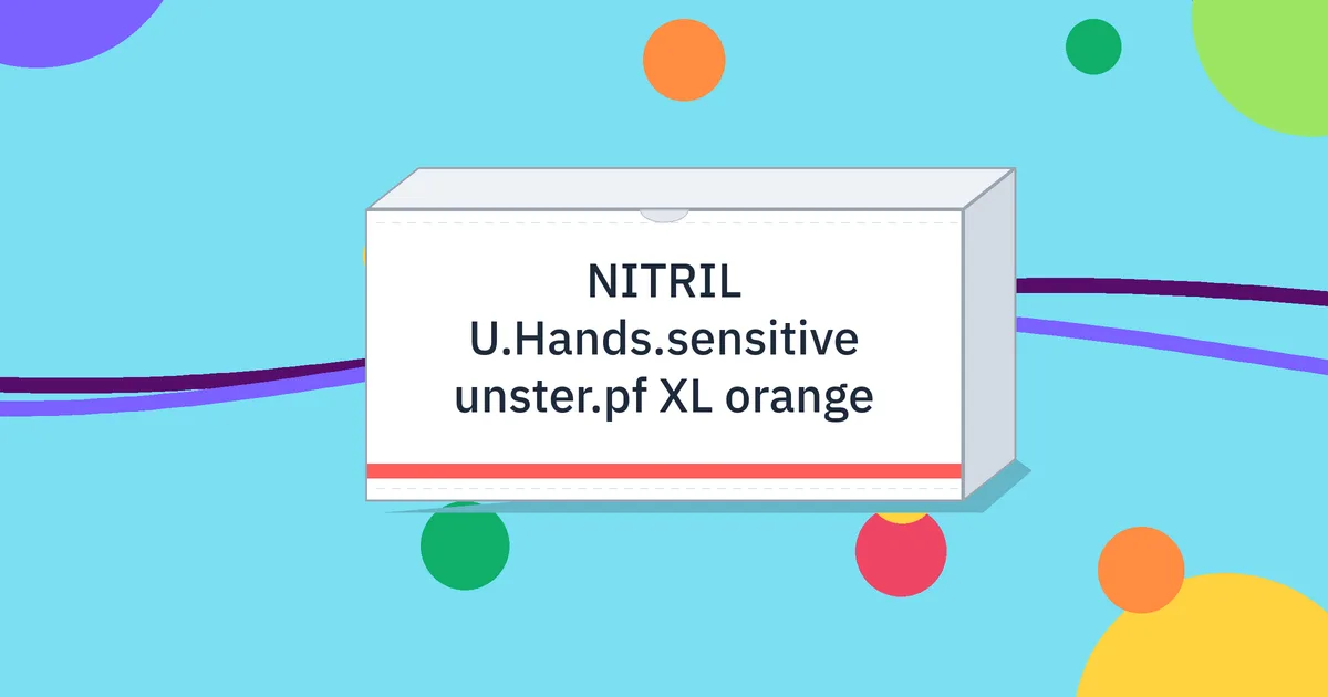 Symbolbild: Packung mit der Aufschrift NITRIL U.Hands.sensitive unster.pf XL orange (PZN 11306877) – Verfügbarkeit und Bezug in Apotheken in Frankfurt am Main