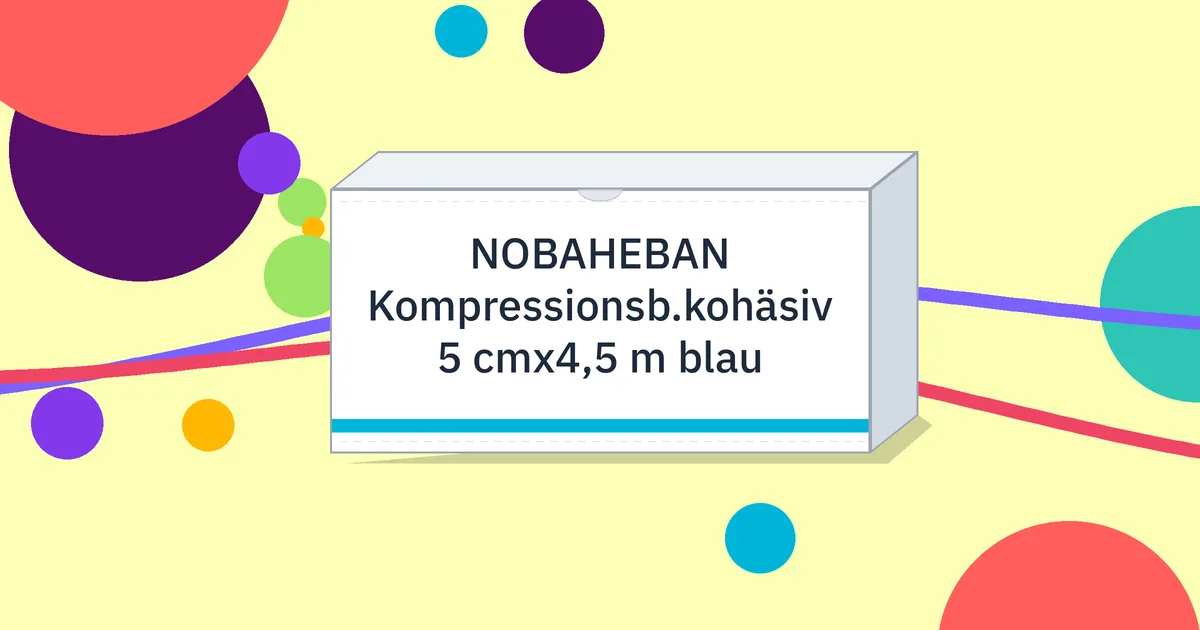 Symbolbild: Packung mit der Aufschrift NOBAHEBAN Kompressionsb.kohäsiv 5 cmx4,5 m blau (PZN 02709435) – Verfügbarkeit und Bezug in Apotheken in Frankfurt am Main