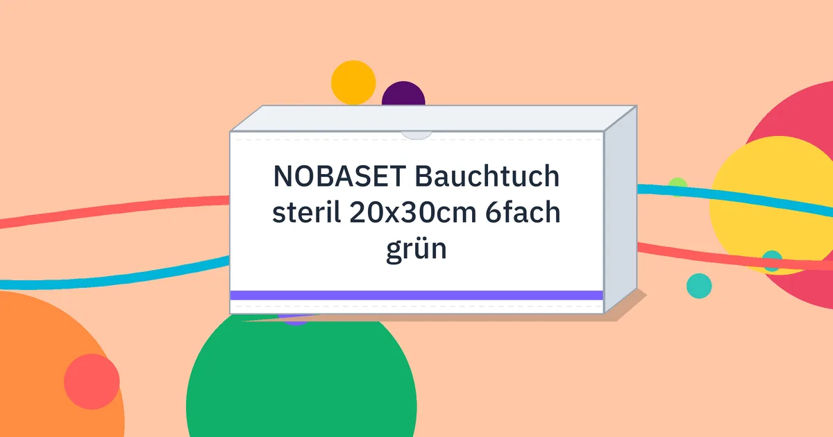 Symbolbild: Packung mit der Aufschrift NOBASET Bauchtuch steril 20x30cm 6fach grün (PZN 17584620) – Verfügbarkeit und Bezug in Apotheken in Frankfurt am Main