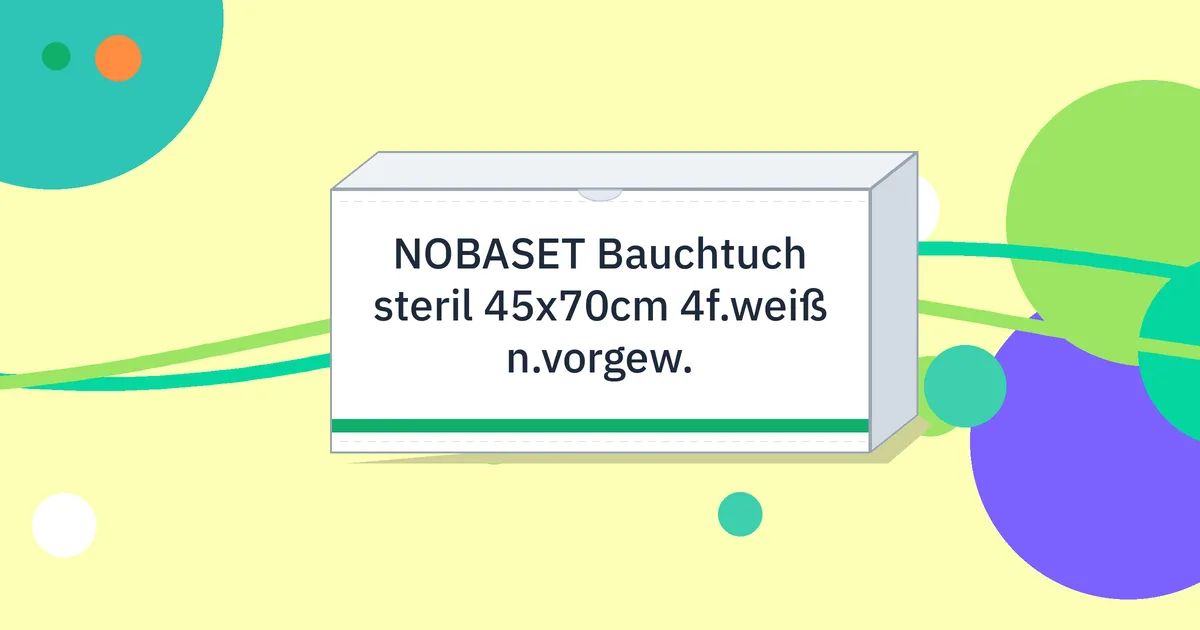 Symbolbild: Packung mit der Aufschrift NOBASET Bauchtuch steril 45x70cm 4f.weiß n.vorgew. (PZN 17899648) – Verfügbarkeit und Bezug in Apotheken in Frankfurt am Main
