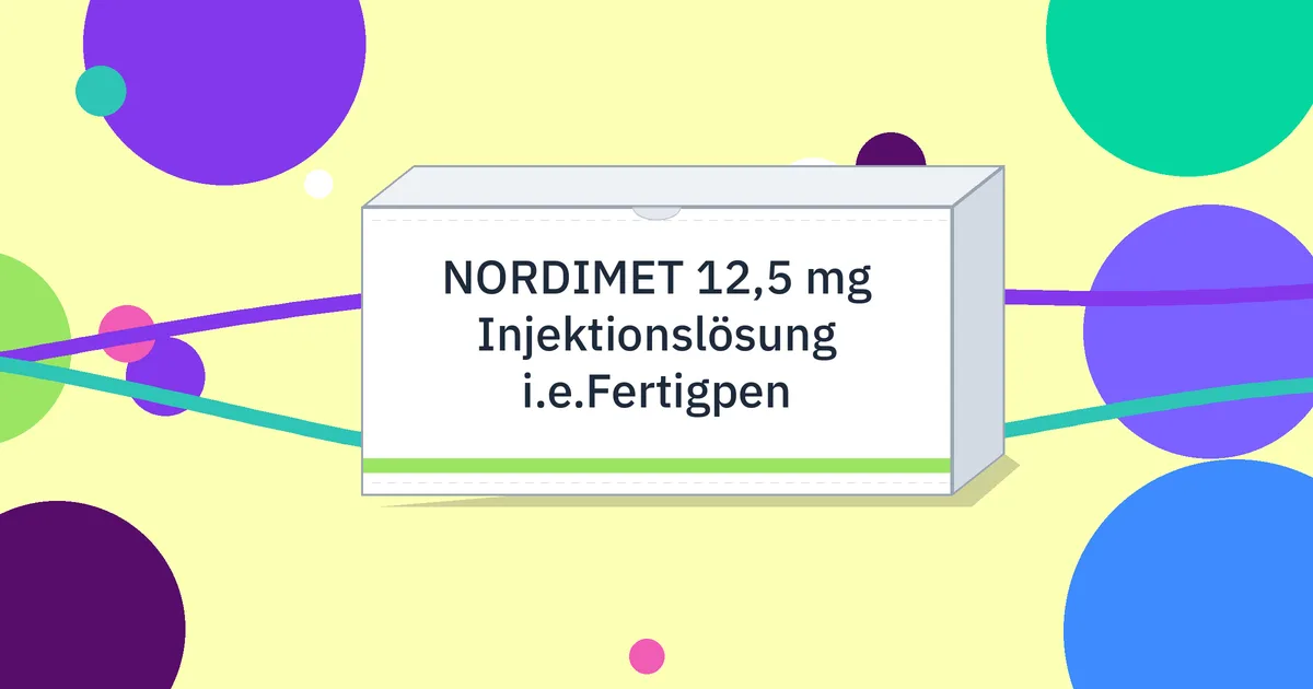 Symbolbild: Packung mit der Aufschrift NORDIMET 12,5 mg Injektionslösung i.e.Fertigpen (PZN 15264420) – Verfügbarkeit und Bezug in Apotheken in Frankfurt am Main
