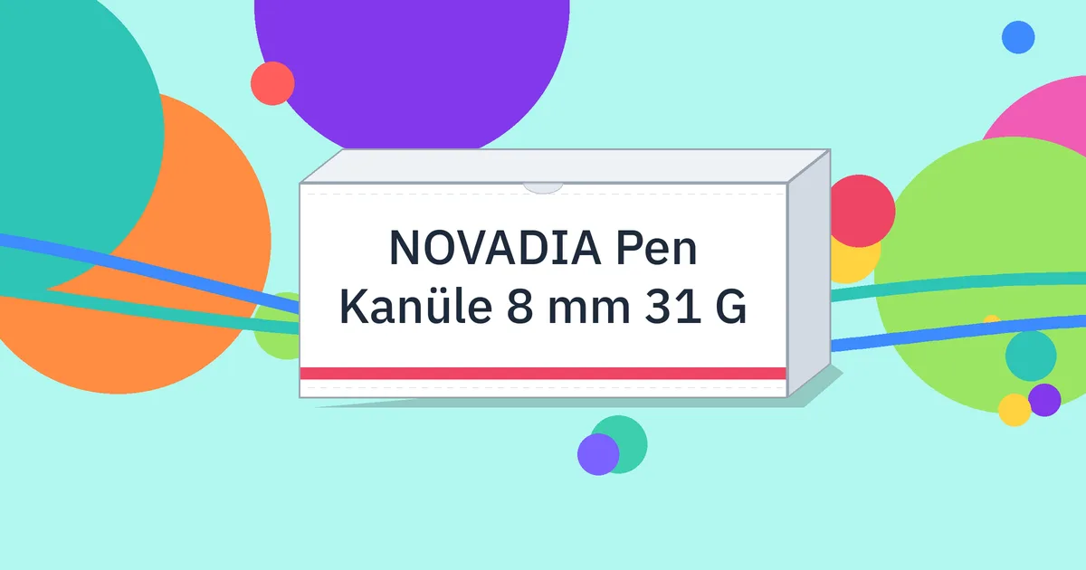 Symbolbild: Packung mit der Aufschrift NOVADIA Pen Kanüle 8 mm 31 G (PZN 12460385) – Verfügbarkeit und Bezug in Apotheken in Frankfurt am Main