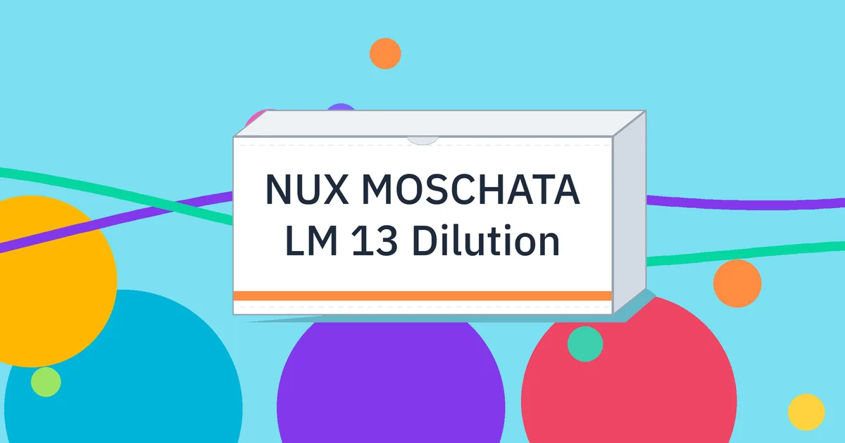 Symbolbild: Packung mit der Aufschrift NUX MOSCHATA LM 13 Dilution (PZN 12969953) – Verfügbarkeit und Bezug in Apotheken in Frankfurt am Main