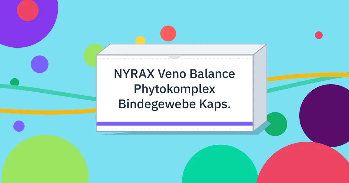 Symbolbild: Packung mit der Aufschrift NYRAX Veno Balance Phytokomplex Bindegewebe Kaps. (PZN 19478572) – Verfügbarkeit und Bezug in Apotheken in Frankfurt am Main