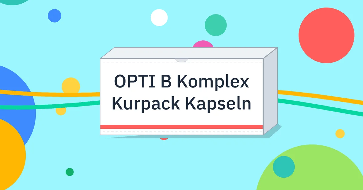 Symbolbild: Packung mit der Aufschrift OPTI B Komplex Kurpack Kapseln (PZN 07256257) – Verfügbarkeit und Bezug in Apotheken in Frankfurt am Main