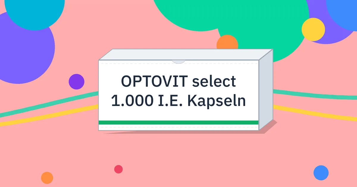 Symbolbild: Packung mit der Aufschrift OPTOVIT select 1.000 I.E. Kapseln (PZN 02750780) – Verfügbarkeit und Bezug in Apotheken in Frankfurt am Main