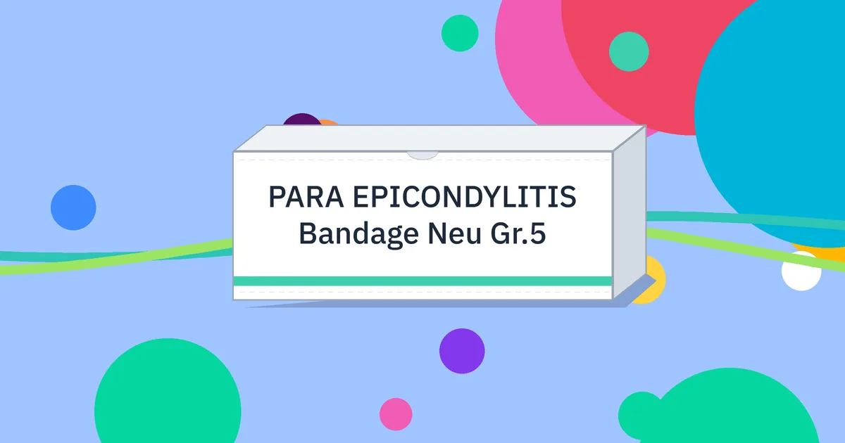 Symbolbild: Packung mit der Aufschrift PARA EPICONDYLITIS Bandage Neu Gr.5 (PZN 06987591) – Verfügbarkeit und Bezug in Apotheken in Frankfurt am Main