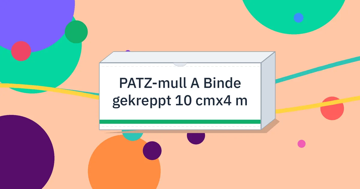 Symbolbild: Packung mit der Aufschrift PATZ-mull A Binde gekreppt 10 cmx4 m (PZN 06815016) – Verfügbarkeit und Bezug in Apotheken in Frankfurt am Main
