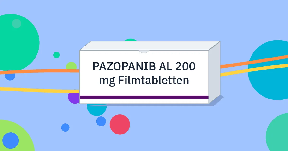 Symbolbild: Packung mit der Aufschrift PAZOPANIB AL 200 mg Filmtabletten (PZN 19763551) – Verfügbarkeit und Bezug in Apotheken in Frankfurt am Main