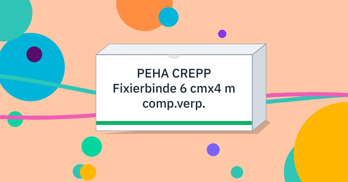 Symbolbild: Packung mit der Aufschrift PEHA CREPP Fixierbinde 6 cmx4 m comp.verp. (PZN 03993556) – Verfügbarkeit und Bezug in Apotheken in Frankfurt am Main
