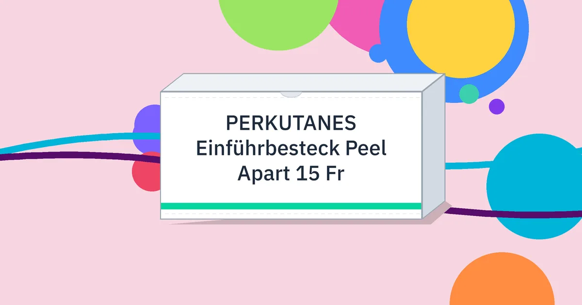 Symbolbild: Packung mit der Aufschrift PERKUTANES Einführbesteck Peel Apart 15 Fr (PZN 02757138) – Verfügbarkeit und Bezug in Apotheken in Frankfurt am Main