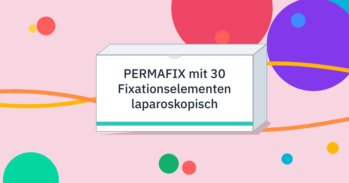 Symbolbild: Packung mit der Aufschrift PERMAFIX mit 30 Fixationselementen laparoskopisch (PZN 04028633) – Verfügbarkeit und Bezug in Apotheken in Frankfurt am Main