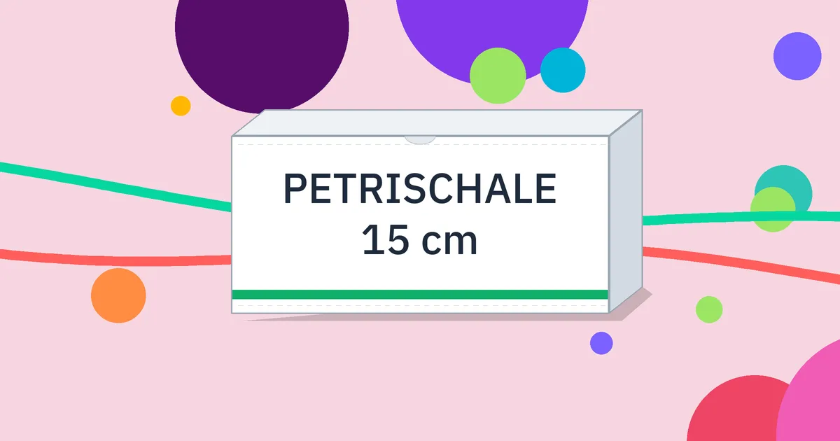 Symbolbild: Packung mit der Aufschrift PETRISCHALE 15 cm (PZN 05399573) – Verfügbarkeit und Bezug in Apotheken in Frankfurt am Main