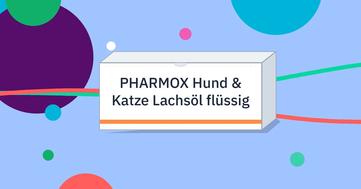 Symbolbild: Packung mit der Aufschrift PHARMOX Hund & Katze Lachsöl flüssig (PZN 17890512) – Verfügbarkeit und Bezug in Apotheken in Frankfurt am Main